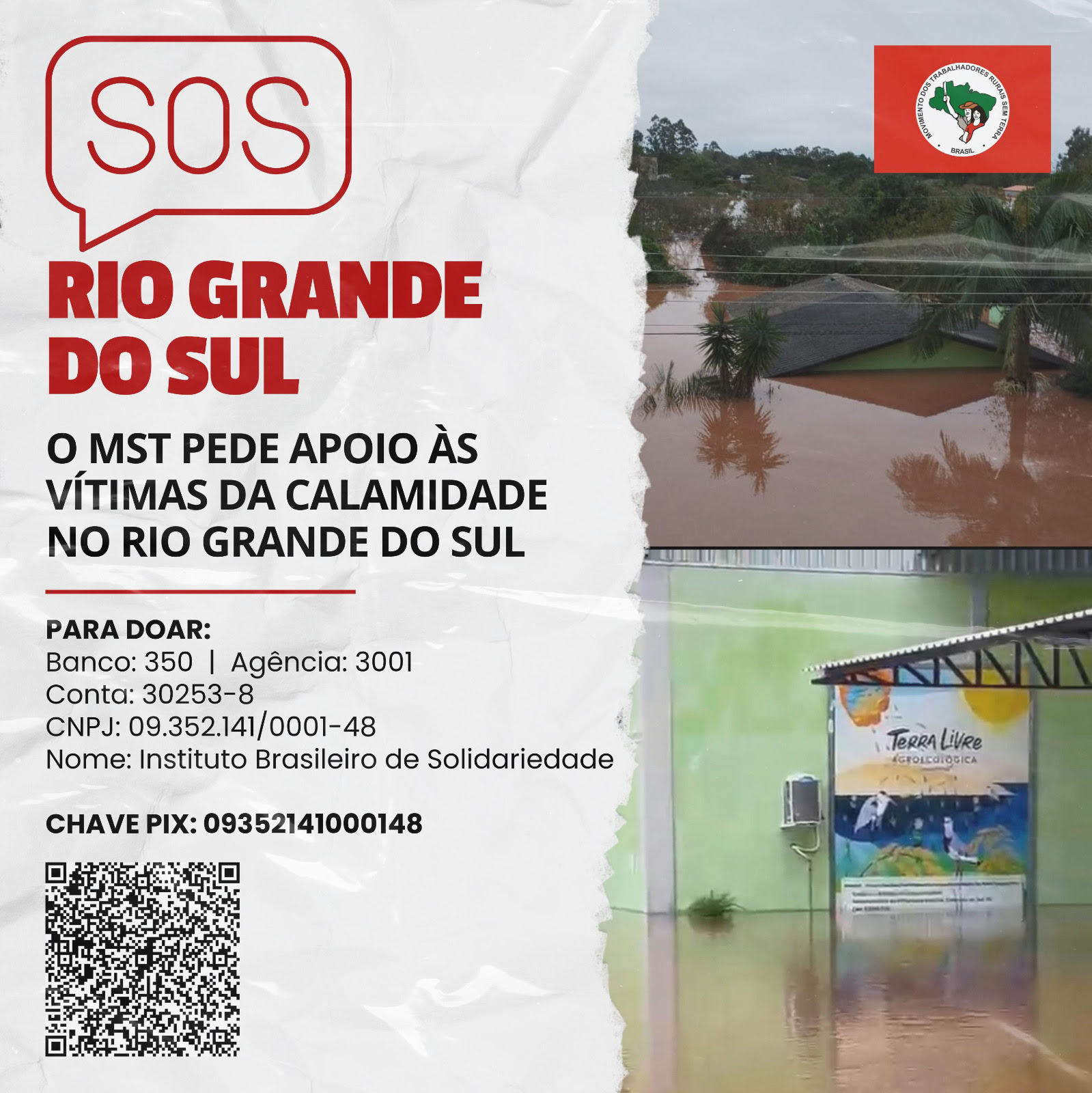 MST lança SOS Rio Grande do Sul para vítimas das chuvas